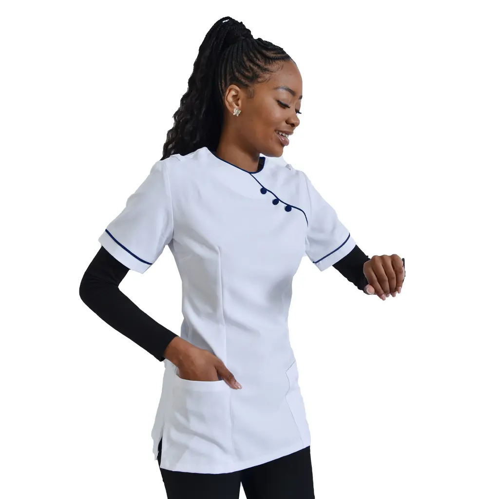 Mandarin collar tunic for spa and salon